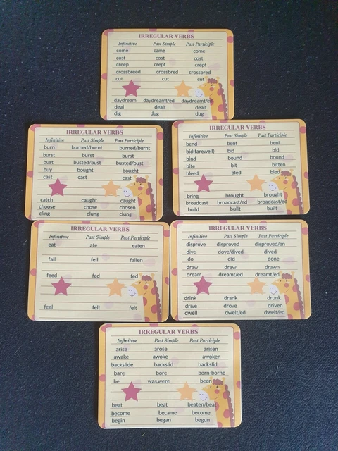IRREGULAR VERBS LAMINATED Flash Cards Grammar English Game SEN School ...