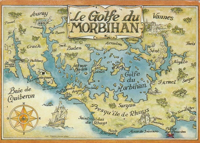 AK MAP, LANDKARTE, Umgebungskarte **LE GOLFE DU MORBIHAN** EUR 1,00 ...