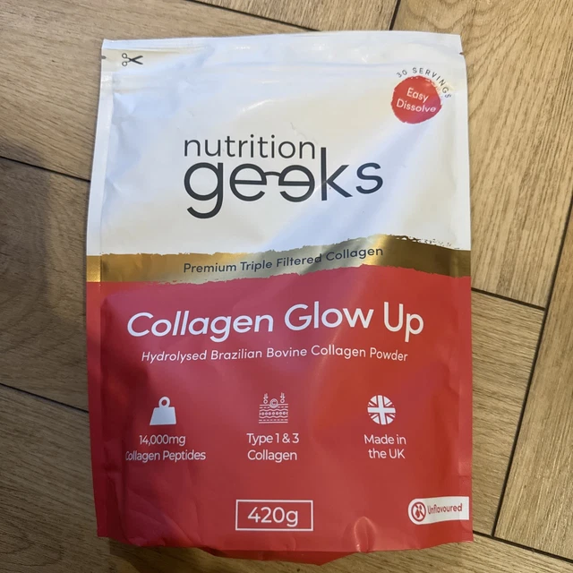 NUTRITION-GEEKS COLLAGEN GLOW Up 420g of Pure Bovine Collagen Peptides ...