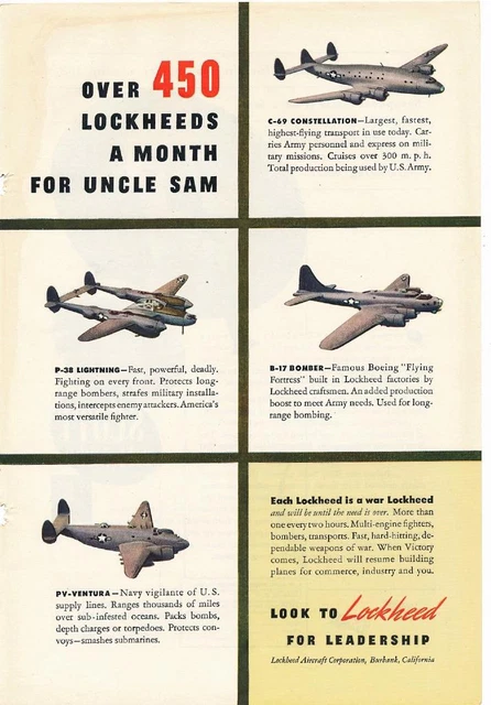 MAGAZINE AD - 1945 - Lockheed - World War II - 4 models shown £7.80 ...