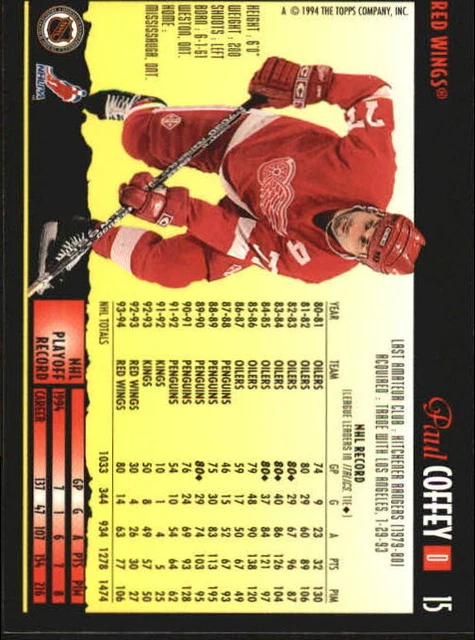 CARTE DE HOCKEY 1994-95 Topps/OPC Premier Red Wings #15 Paul Coffey EUR 1,64 - PicClick FR