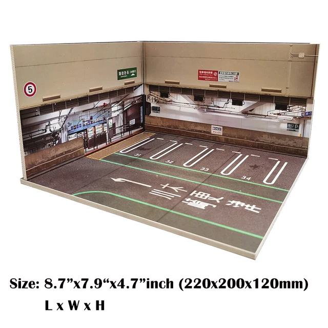 1:64 SCALE DIORAMA Car Garage Model City Car Parking Lot Backdrop Scene ...