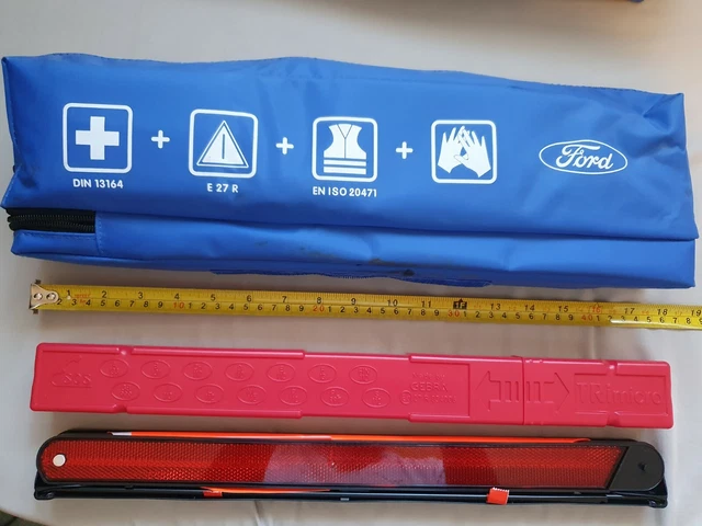 GENUINE OEM LARGE Blue Ford Safety Kit First Aid Bag & Warning Triangle ...