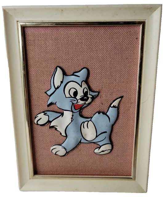 DISNEY GRAY FIGARO Cat Pinocchio Puff Print Picture Burlap Room Mates ...