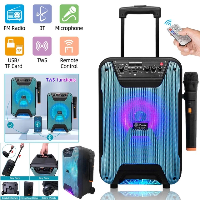 8& PORTABLE TROLLEY Bluetooth Speakers Subwoofer Party Wireless Karaoke Mic USB £37.99 - PicClick UK