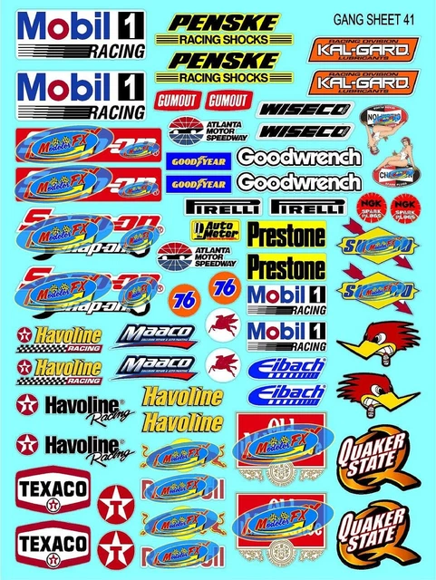 WHITE VINYL STICKER Gang SHEET 41-R/C MODEL Decals 1/16th-1/12-1/10 ...