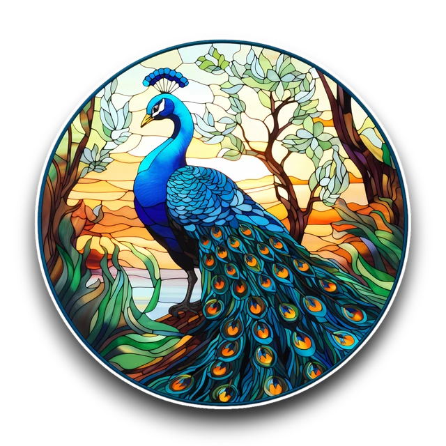 LARGE PEACOCK BIRD Stained Glass Window Opaque Vibrant Vinyl Sticker ...