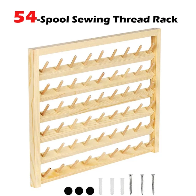 54-SPOOL SEWING THREAD Rack with Hanging Hook, Wall Mounted Wooden ...