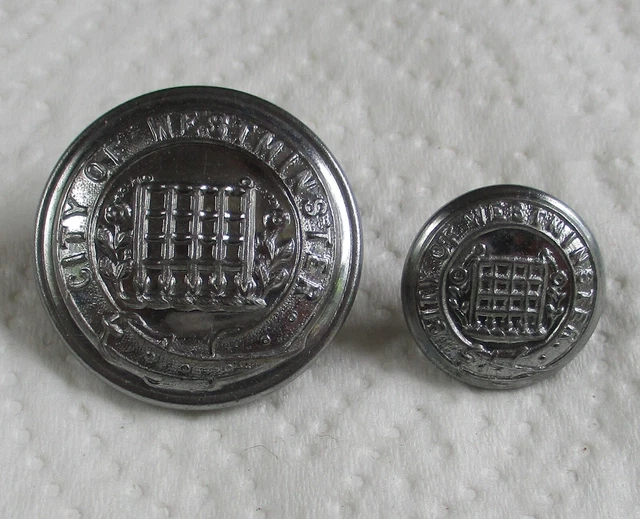 2X BRITISH LIVERY Buttons:"CITY OF WESTMINSTER" (25mm-17mm, 1960s-70s ...