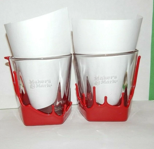 MAKER'S MARK RED Wax Drip Bourbon Whiskey Logo Rocks Glasses 12 oz. £15 ...