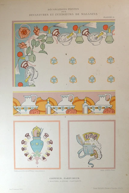 ESTAMPE ORIGINALE 1910 litho Emile JAMES ART NOUVEAU déco COIFFEUR ...