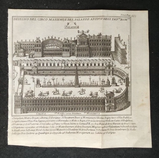 STAMPA INCISIONE DISEGNO Circo Massimo Palazzo Antico Imperatori 1750 ...