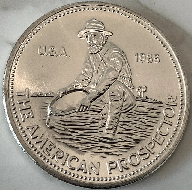 1985 ENGELHARD AMERICAN PROSPECTOR 1 Oz Silver Coin BU 999 Silver ...