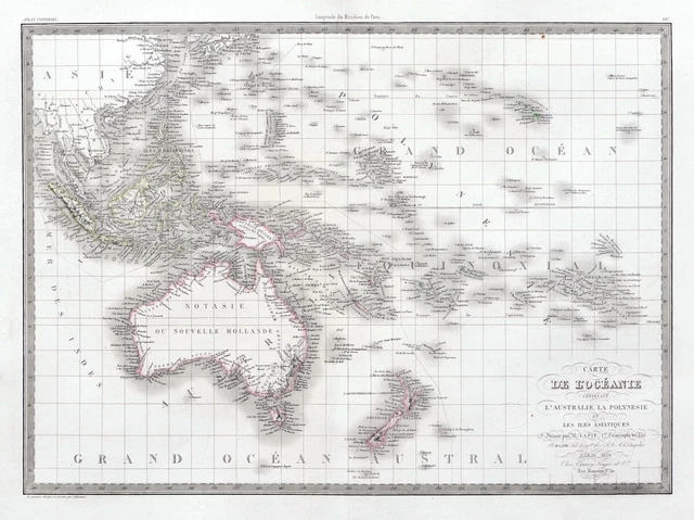 1829 MAP OF Pacific, George Pollard, Whaleship "Essex", Nantucket "Two ...