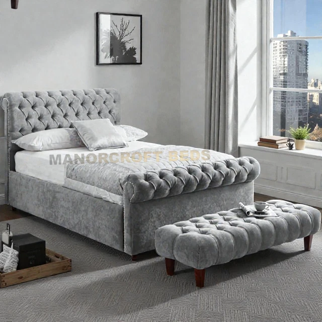 CHESTERFIELD - GAS Lift Ottoman storage /Sleigh bed- Double &king size ...