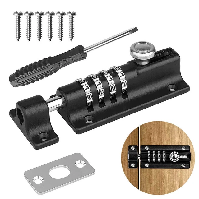 4 DIGIT COMBINATION Sliding Keyless Lock Security Pad Bolt Garden Door ...