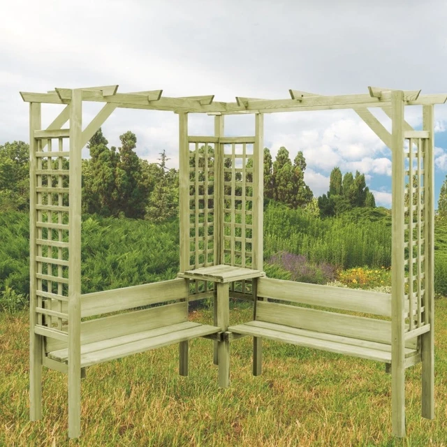 ECK GARTEN PERGOLA mit Bank Gartenbank Rankgitter Gartenpergola Tisch ...