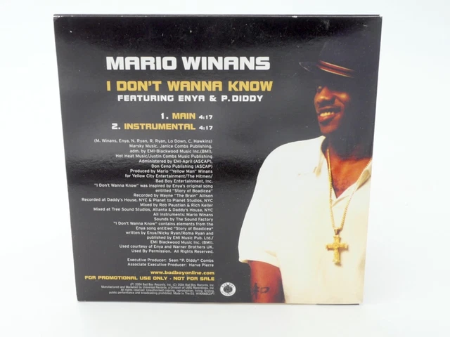 CD PROMO - Mario Winans Featuring Enya & P. Diddy ‎– I Don't Wanna Know ...