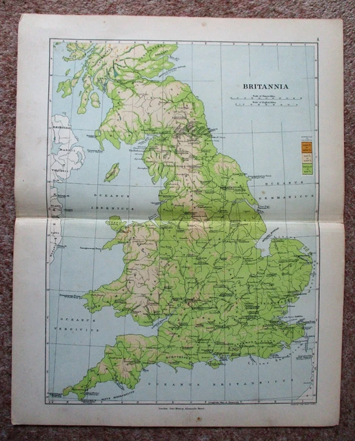 ORIGINAL 1904 ANTIQUE Map of Britannia in Roman Times John Murray £15. ...