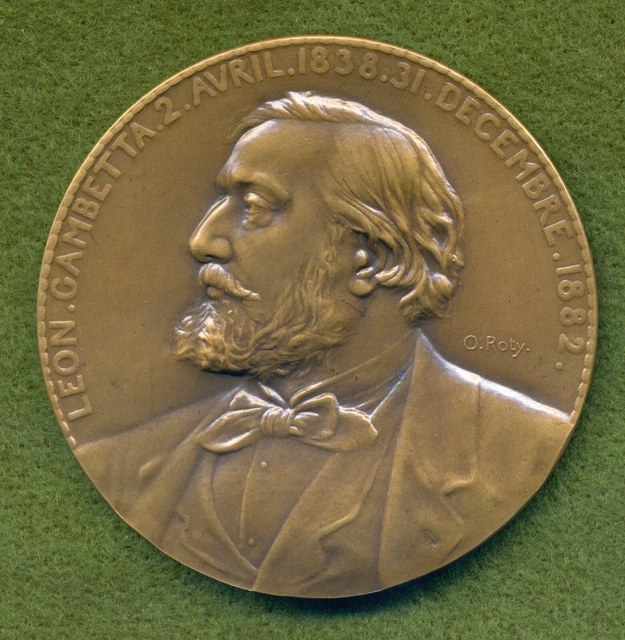 FRENCH ART NOUVEAU large medal by Roty, Léon Gambetta of Third Republic ...