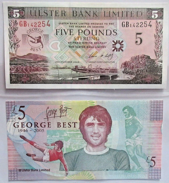 WELTBANKNOTEN (ARTIKEL 1595) GEORGE BEST GEDENK £5 BANKNOTE P339 UNC ...