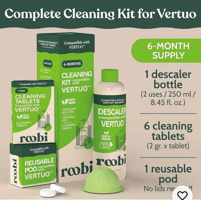 NESPRESSO VERTUO CLEANING & Descaling Kit - 6 Tablets 1 Bottle Solution ...