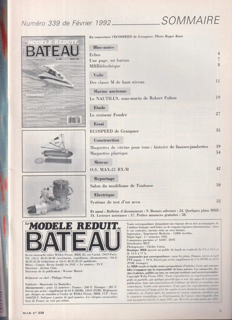 MODELE REDUIT DE Bateau N°339 Sous Marin Nautilus / Croiseur Foudre ...