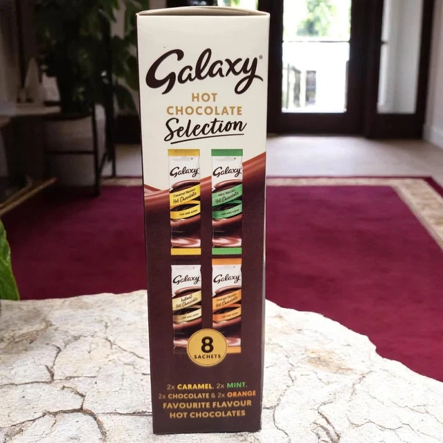 GALAXY HOT CHOCOLATE Assorted Sachets 8 x 25g Mint Caramel Orange ...