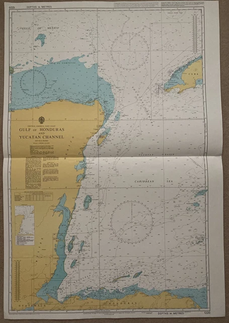 LARGE VINTAGE ADMIRALTY Map/Sea Chart Gulf of Honduras and Yucatan ...