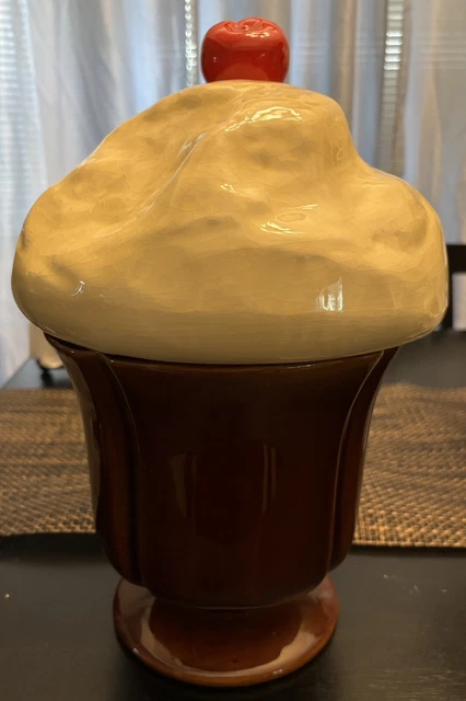 1970’S VINTAGE METLOX Ice Cream Float Sunday Cookie Jar With Cherry On ...