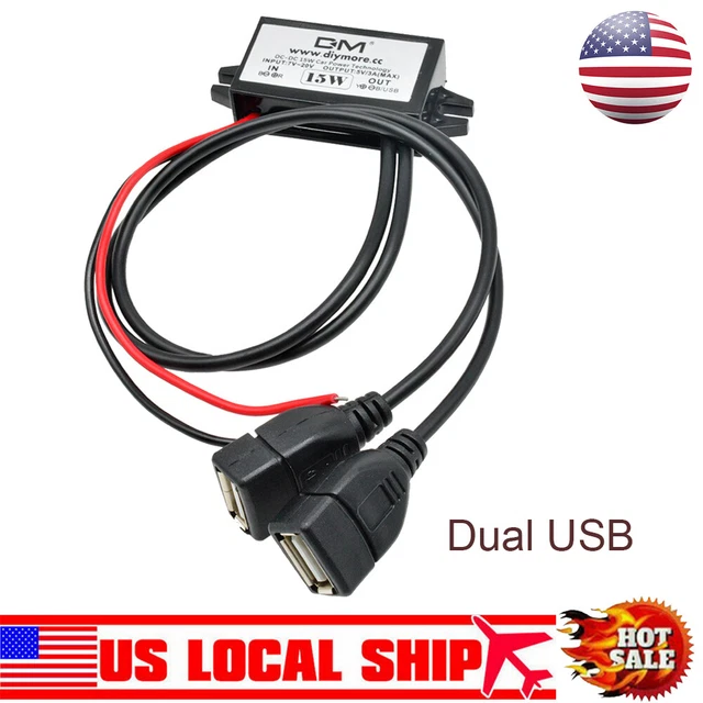 DC-DC 12V TO USB 5V 3A Converter Regulator Step Down for Car GPS ...