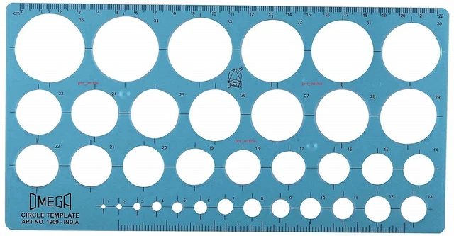 CIRCLES STENCIL TEMPLATE SIZES 1mm to 36mm DRAWING SCHOOL COLLEGE MATHS ...