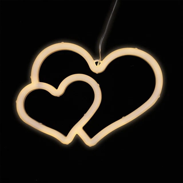 CREATIVE DOUBLE HEART Neon Sign LED Modeling Light Night Light without ...