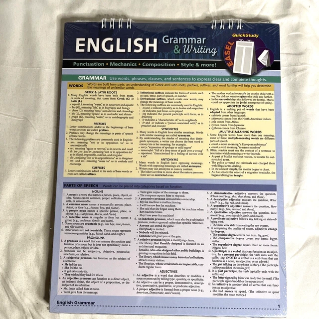QUICKSTUDY REFERENCE GUIDE English Grammar Writing Easel Format Sealed ...