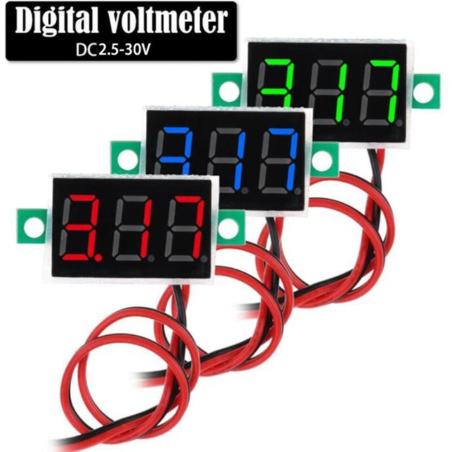 2-WIRES MINI DC 2.5-30V Voltmeter LED Panel 3-Digital Display Voltage ...