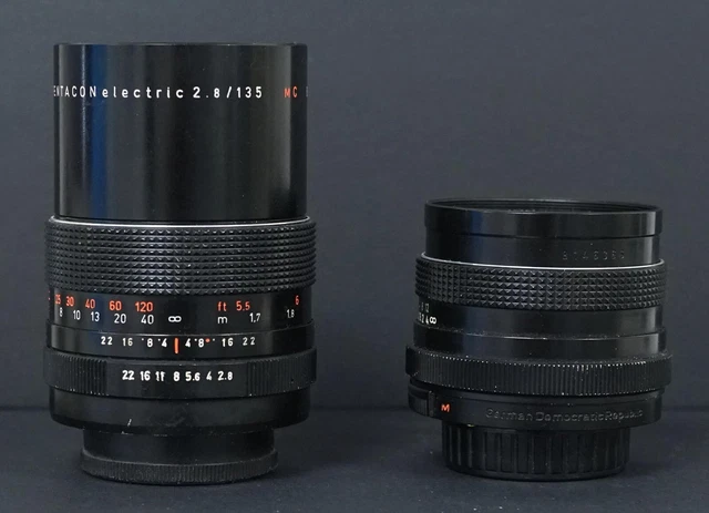 TWO PENTACON ELECTRIC M42 Mount Auto/Manual Diaphragm Lenses 135 mm ...