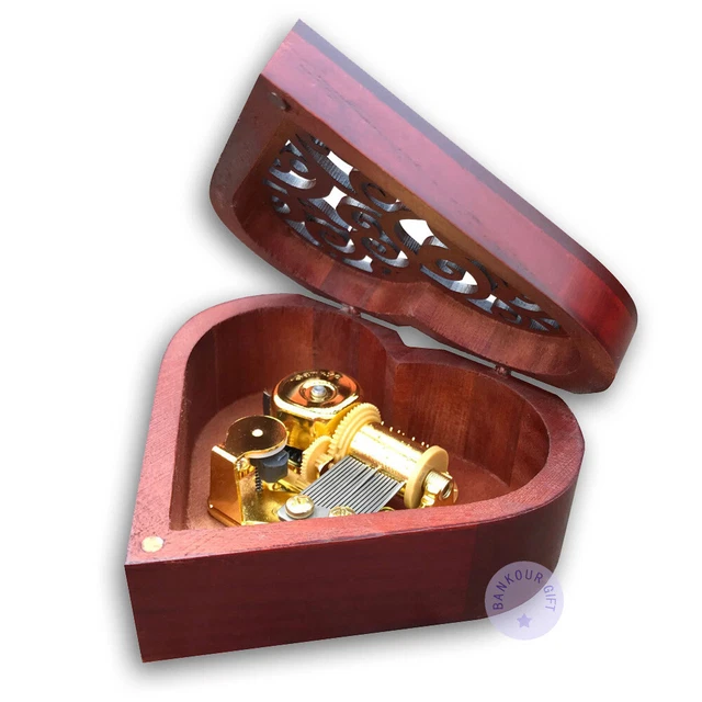 WOODEN HEART SHAPE Music Box With Sankyo Musical Movement (60 Tunes ...