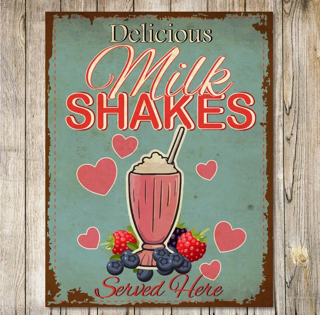 RETRO MILKSHAKE SIGN Vintage Style Large Funfair Wall Decor Metal ...