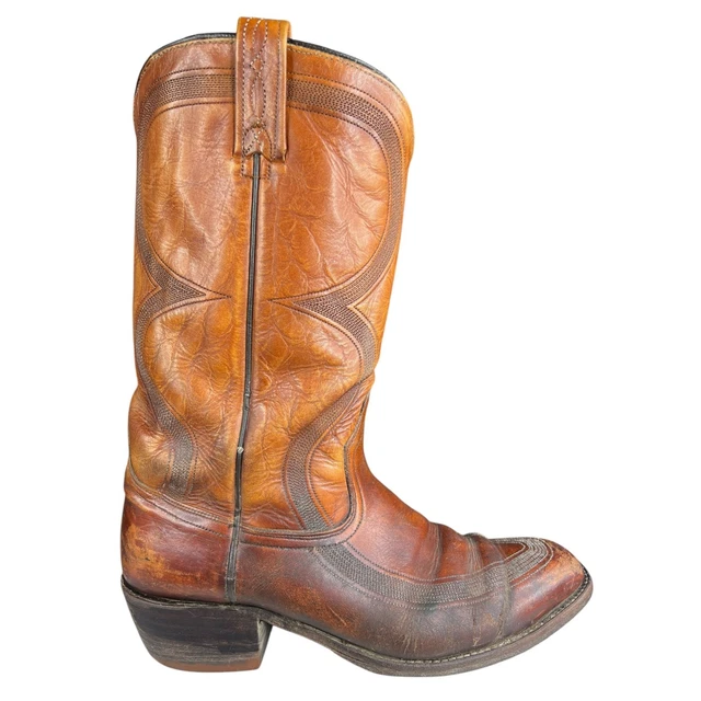 VINTAGE MEN’S DAN Post Narrow Embossed Brown Leather Cowboy Boot Size ...