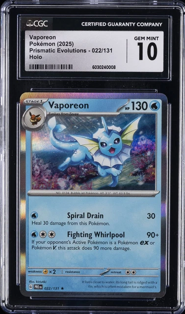2025 POKEMON PRISMATIC Evolutions, Holo #022/131 Vaporeon Cgc 10 Gem ...