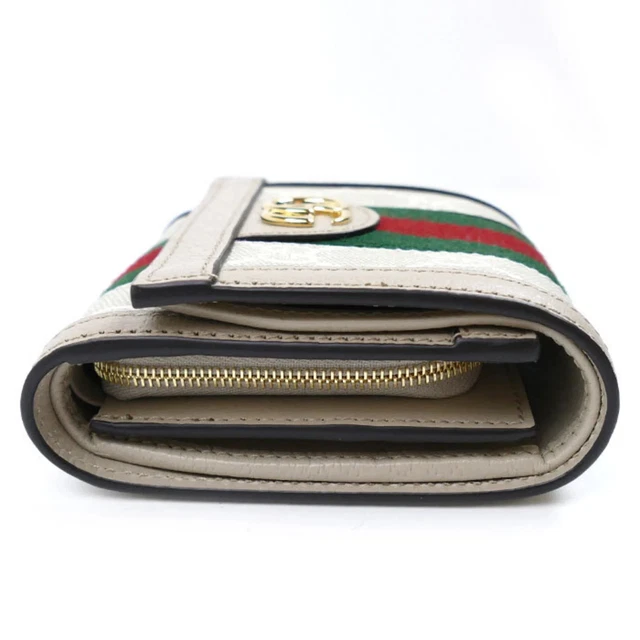 GUCCI OPHIDIA GG Card Case Wallet Bi-fold Beige White 598662 UULAG 9682 ...