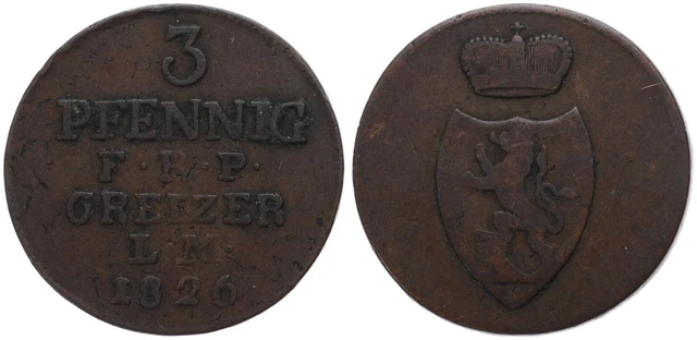 ANCIENNE ALLEMAGNE - Reuss Anciens Ligne 3 Pfennig 1826 - Cuivre, 4.62g ...