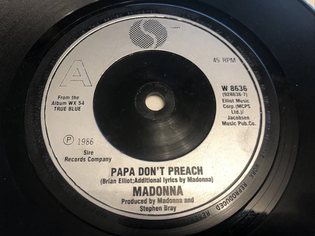 PAPA DON'T PREACH By Madonna Sire Label Vintage 7" Vinyl Single Record ...
