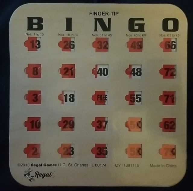 VINTAGE BINGO CARD Game Finger Tip Red Shutter Slide Bingo Card, 8.25 ...