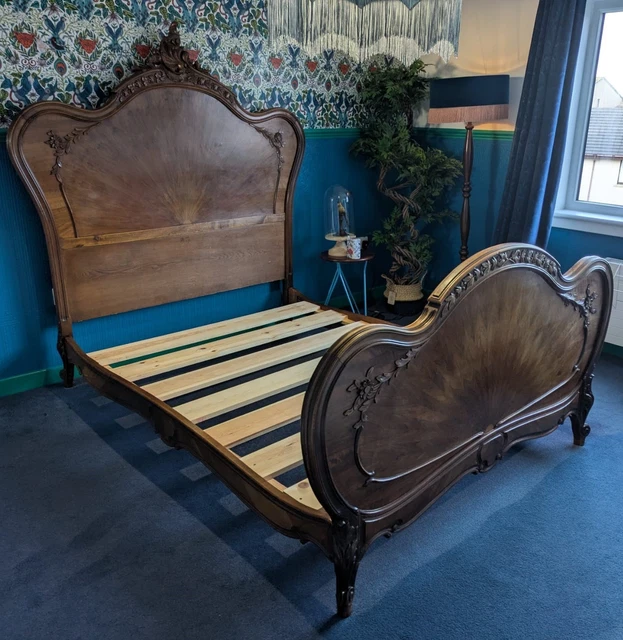 ANTIQUE FRENCH ROCOCO Revival Walnut Double Bed c.1890–1910 Carved ...
