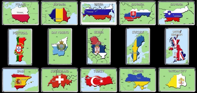 EUROPEAN COUNTRIES (O-V) Flag Map Fridge Magnets £3.45 - PicClick UK