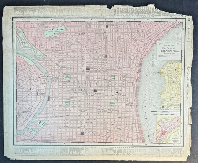ANTIQUE 1895 MAP of Philadelphia & Pennsylvania Published by Rand ...