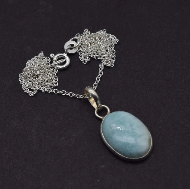 925 SOLID STERLING Silver Blue Larimar Chain Pendant-19 Inch M947 EUR ...