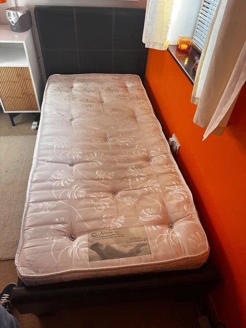 LEATHER SINGLE BED & mattress plus Mattress topper £73.47 - PicClick UK