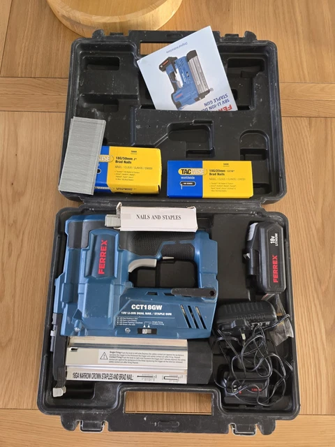 FERREX 18V LI-ION Cordless Brad Nail & Staple Gun CCT18GW With Battery ...
